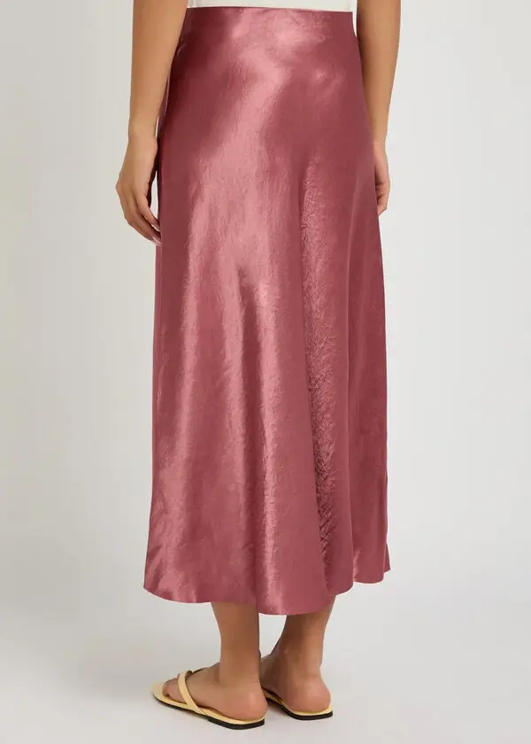 Vince Crinkled Satin Midi Skirt