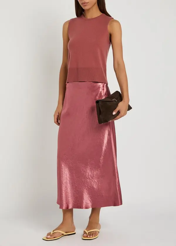 Vince Crinkled Satin Midi Skirt