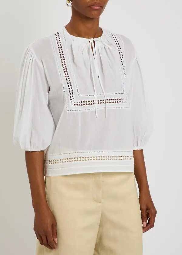 Polo Ralph Lauren Cutwork Embroidered Cotton Blouse - White