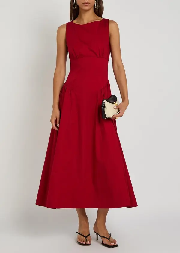 Staud Gwen Stretch-cotton Poplin Midi Dress