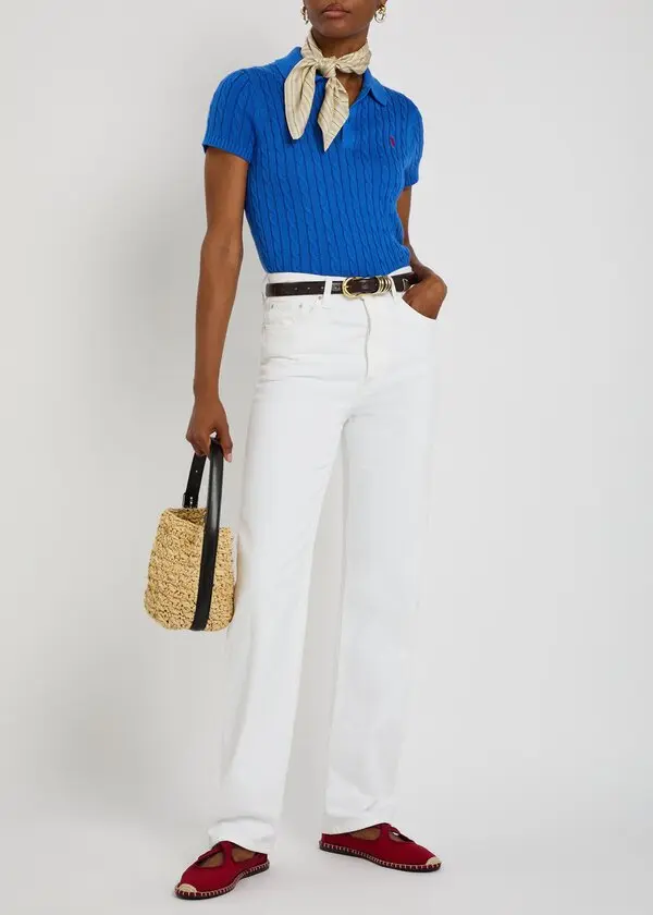 Polo Ralph Lauren Cable Knit Cotton Polo Top