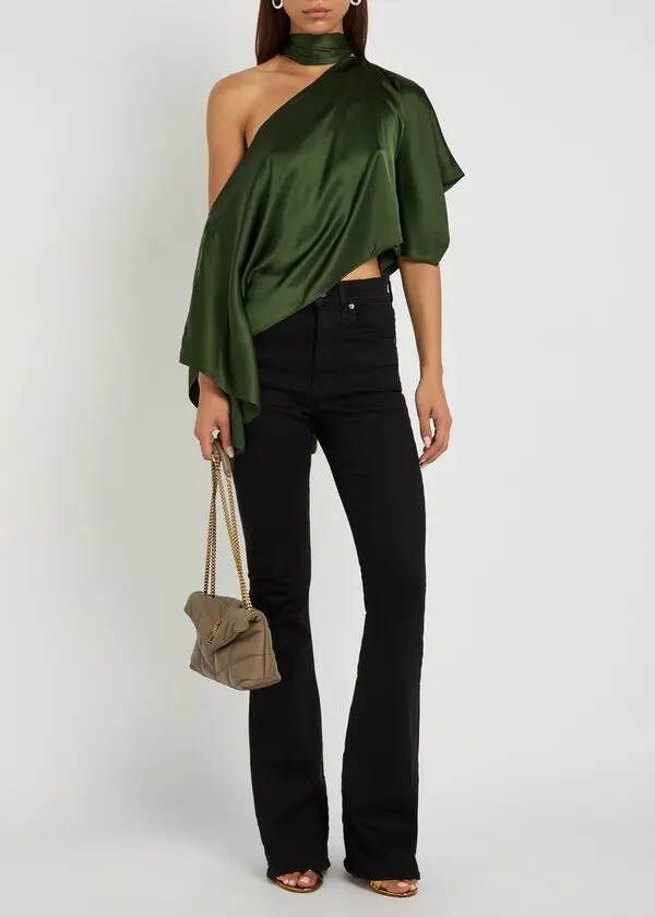 Alice + Olivia Rita Draped Asymmetric Satin Top