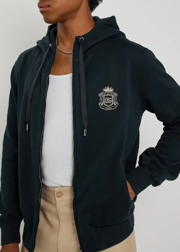 Dolce & Gabbana Hooded Logo-embroidered Cotton Sweatshirt