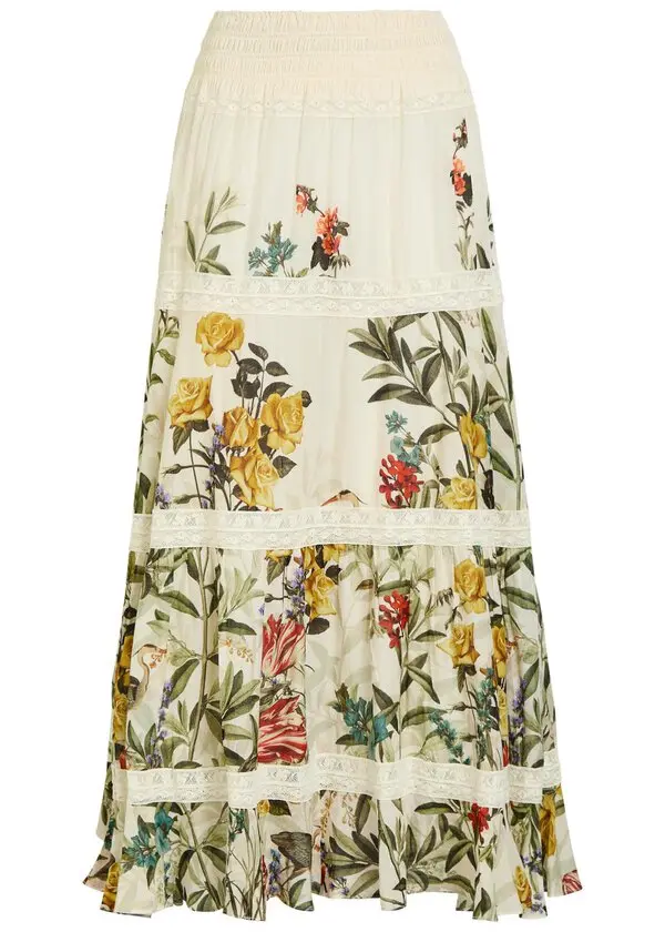 Alice + Olivia Stevie Floral Cotton Maxi Skirt - White