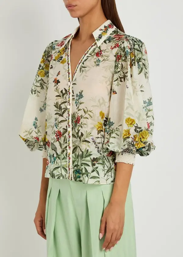 Alice + Olivia Charis Floral-print Cotton-blend Blouse
