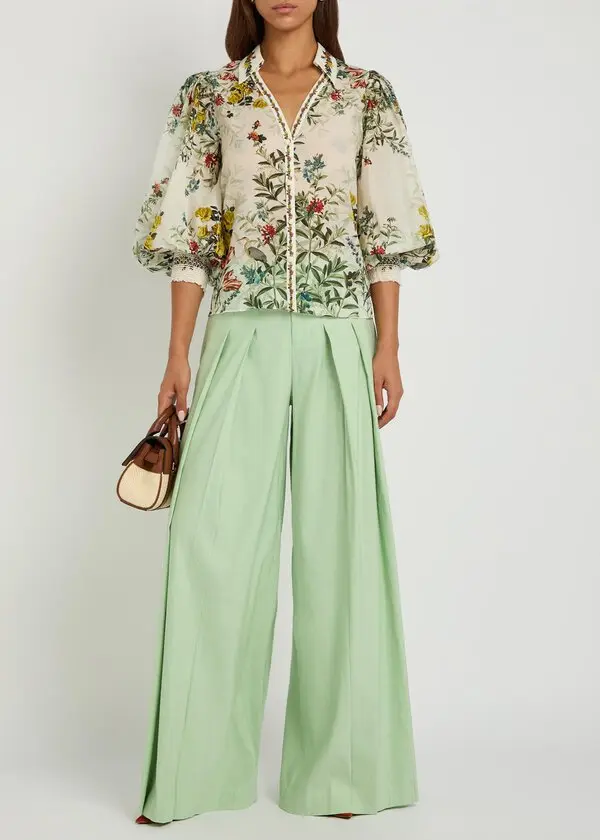 Alice + Olivia Charis Floral-print Cotton-blend Blouse