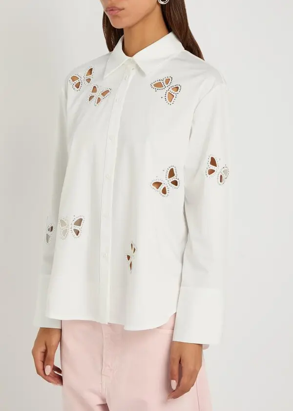 Alice + Olivia Finely Embellished Cut-out Woven Shirt