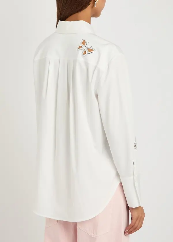 Alice + Olivia Finely Embellished Cut-out Woven Shirt