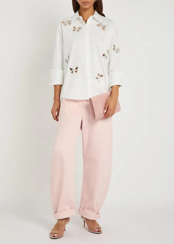 Alice + Olivia Finely Embellished Cut-out Woven Shirt