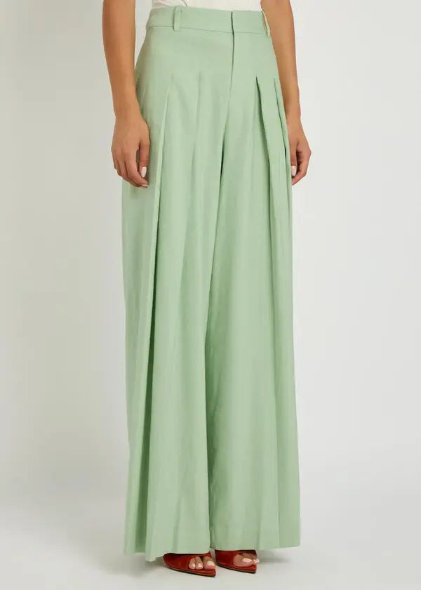 Alice + Olivia Blaire Pleated Wide-leg Linen-blend Trousers