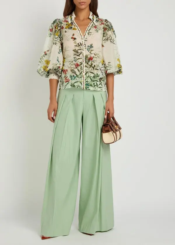 Alice + Olivia Blaire Pleated Wide-leg Linen-blend Trousers