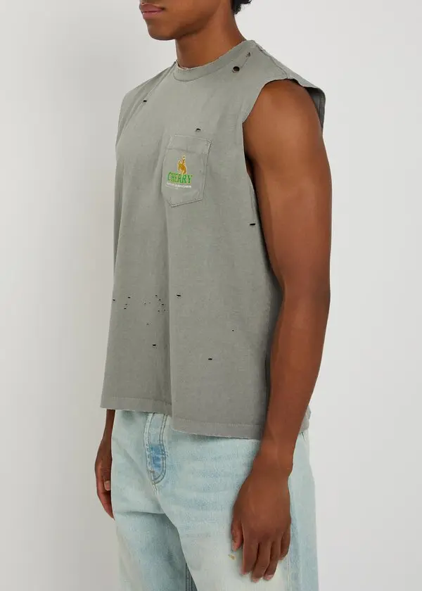 CHERRY LOS ANGELES Thirst Quencher Printed Distressed Running Vest