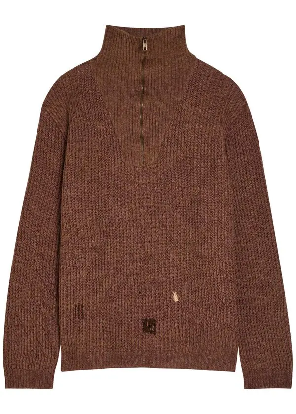 MAISON MARGIELA Ribbed Wool And Linen-blend Jumper - Brown