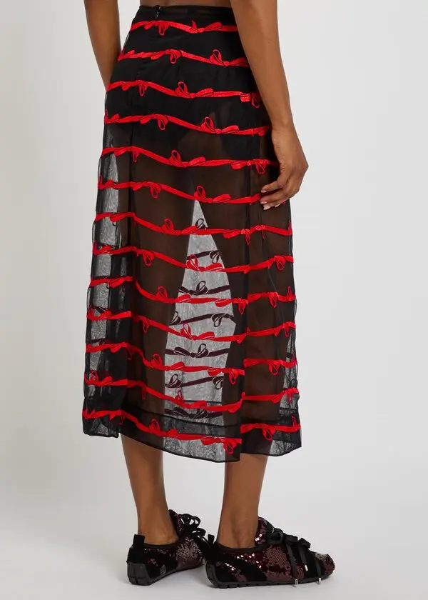 Simone Rocha Embroidered Tulle Midi Skirt