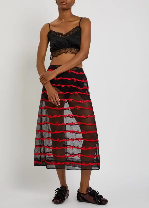 Simone Rocha Embroidered Tulle Midi Skirt