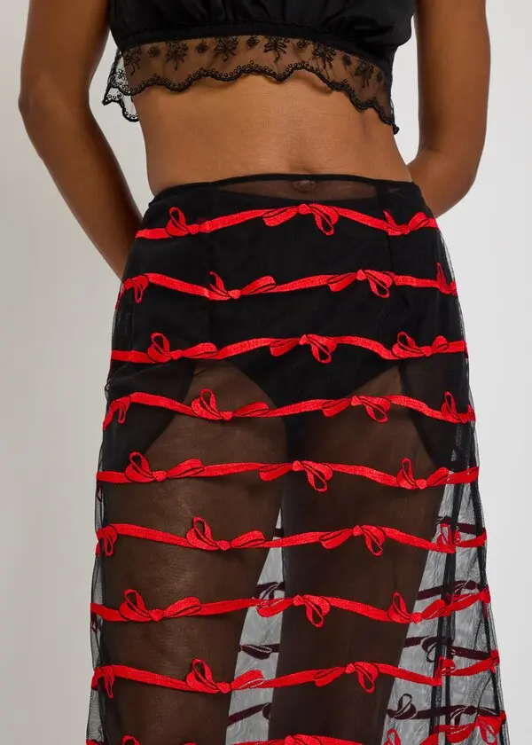 Simone Rocha Embroidered Tulle Midi Skirt