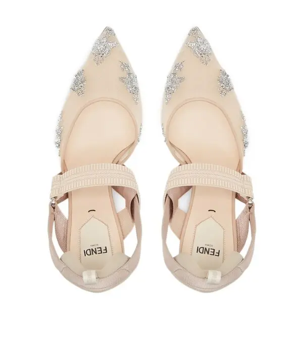 Fendi Colibrì Embellished Mesh Slingback Pumps - Pink