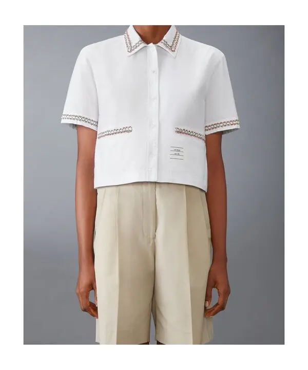 Thom Browne Cropped Shirt With Tricolor Trim