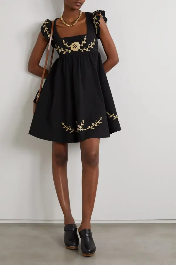 Red Valentino Square Neck Embroidered Midi Dress
