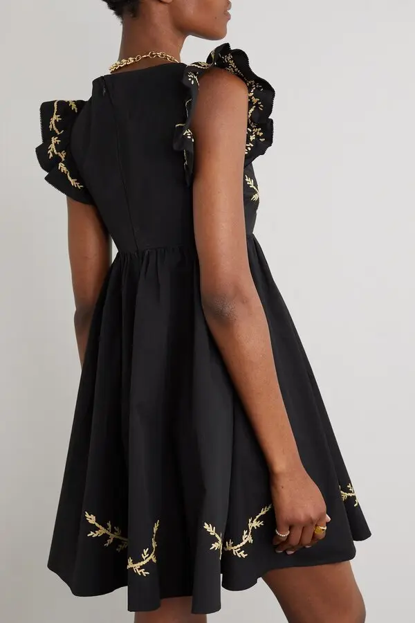 Red Valentino Square Neck Embroidered Midi Dress