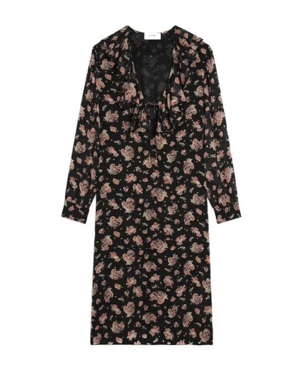 Celine Jabot Dress In Silk Georgette