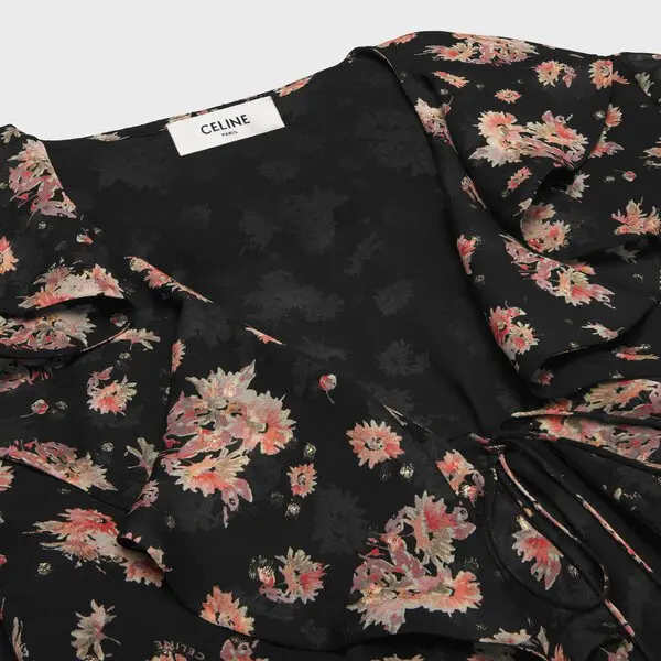 Celine Jabot Dress In Silk Georgette