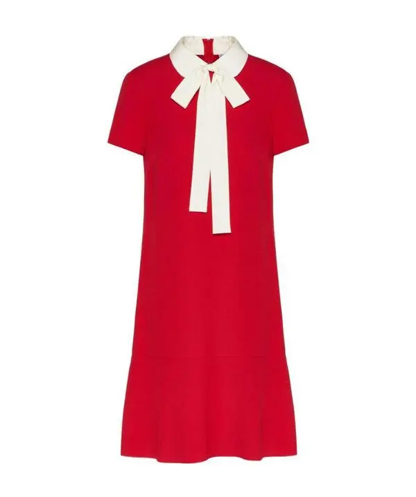 Red Valentino Guan Xiaotong's Same Bow Detail Dress - Red