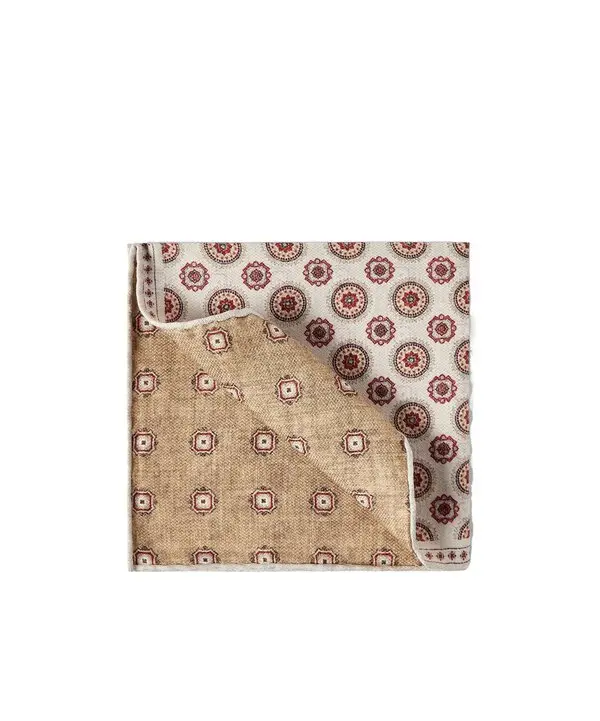 Brunello Cucinelli Silk Pocket Square With Medallion Design - Nude