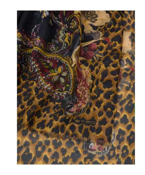 Etro Modal And Cashmere Scarf With Animal And Paisley Print