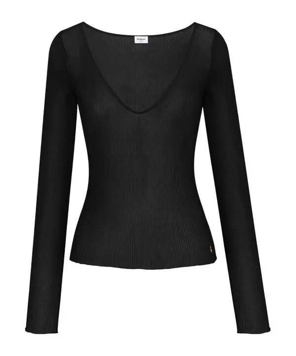 Saint Laurent Cassandre V-neck Top In Ribbed Silk