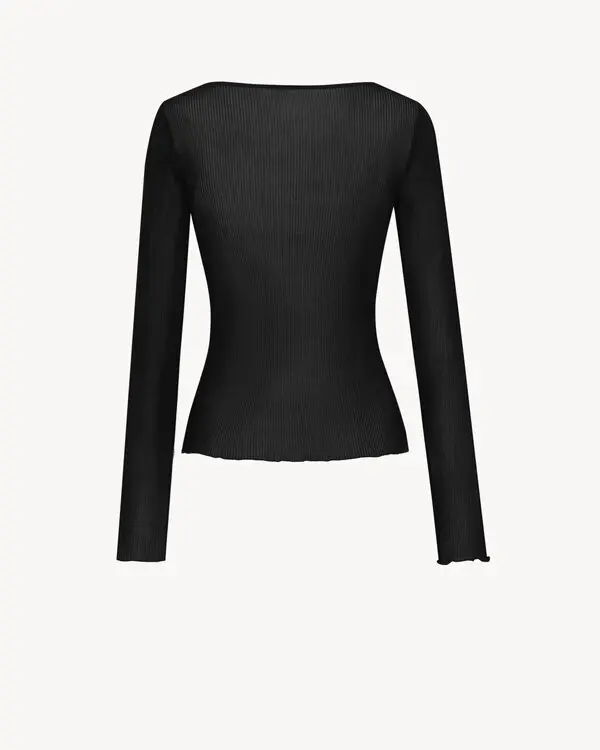 Saint Laurent Cassandre V-neck Top In Ribbed Silk