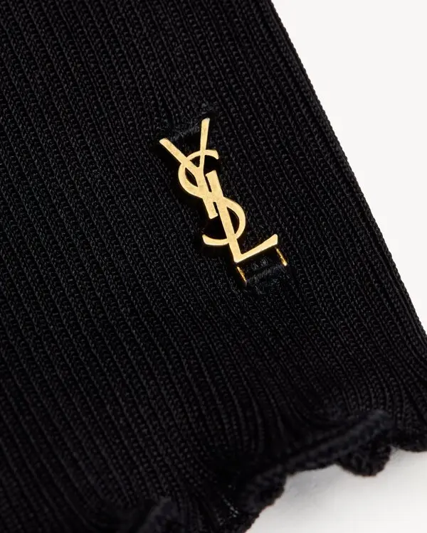 Saint Laurent Cassandre V-neck Top In Ribbed Silk