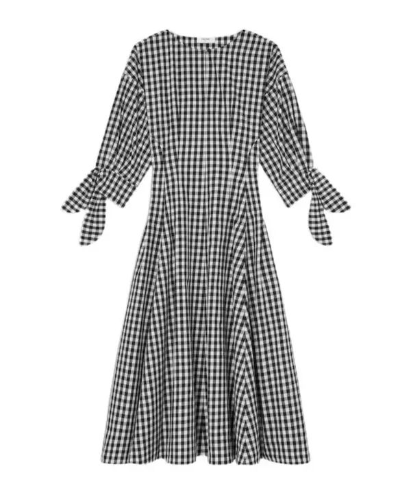 Celine Gingham Check Cotton Midi Dress - Black/ivory