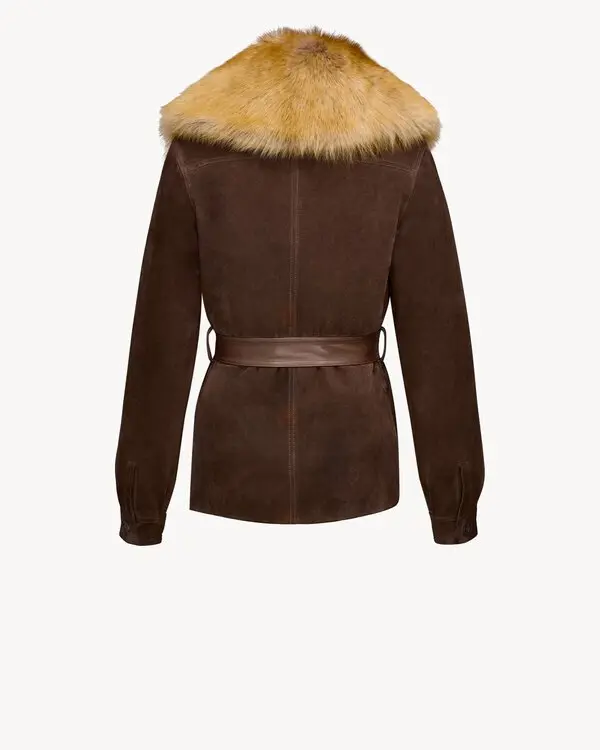 Saint Laurent Belted Jacket In Suede And Shearling