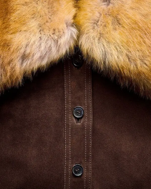 Saint Laurent Belted Jacket In Suede And Shearling