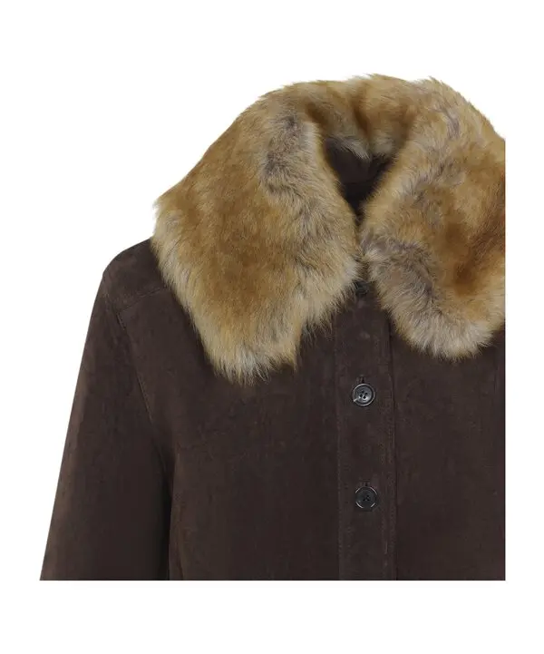 Saint Laurent Belted Suede Jacket With Removable Fur Collar - Black