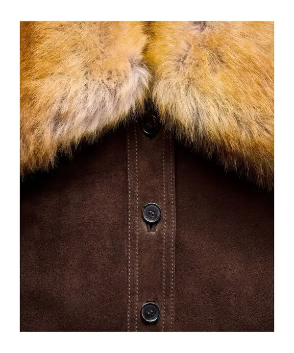 Saint Laurent Belted Suede Jacket With Removable Fur Collar - Black
