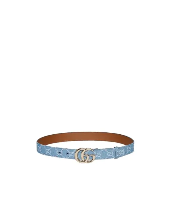 Gucci Gg Marmont Monogrammed Denim Belt - Blue/white