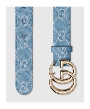 Gucci Gg Marmont Monogrammed Denim Belt - Blue/white