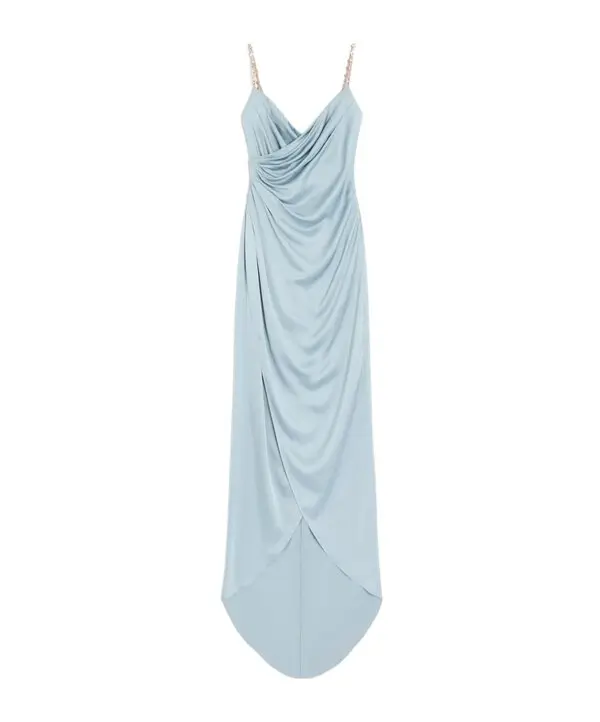 Valentino Garavani Long Cady Satin Dress With Embroidered Straps - Blue