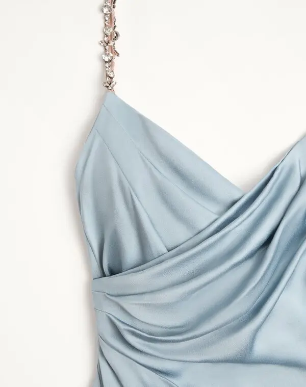 Valentino Garavani Long Cady Satin Dress With Embroidered Straps - Blue