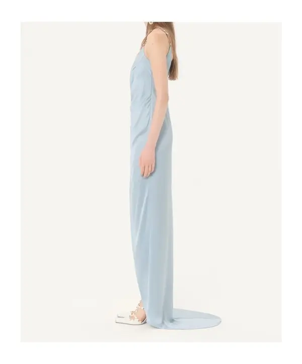 Valentino Garavani Long Cady Satin Dress With Embroidered Straps - Blue