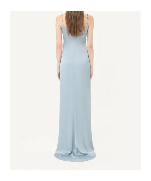 Valentino Garavani Long Cady Satin Dress With Embroidered Straps - Blue
