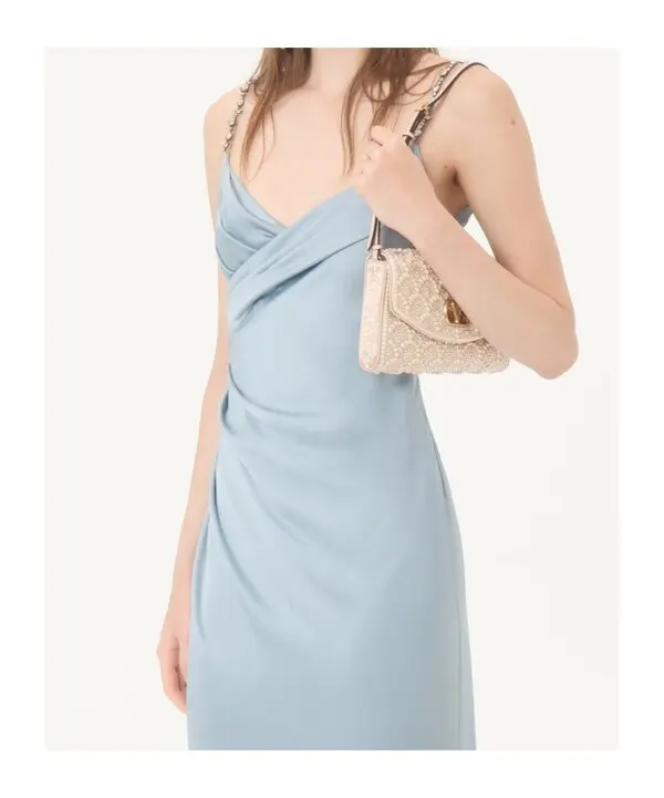 Valentino Garavani Long Cady Satin Dress With Embroidered Straps - Blue