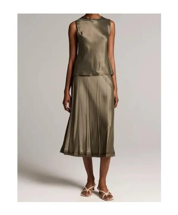 Vince Pleated-design Satin-finish Midi Skirt