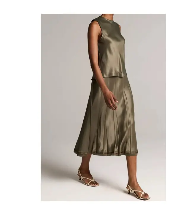 Vince Pleated-design Satin-finish Midi Skirt