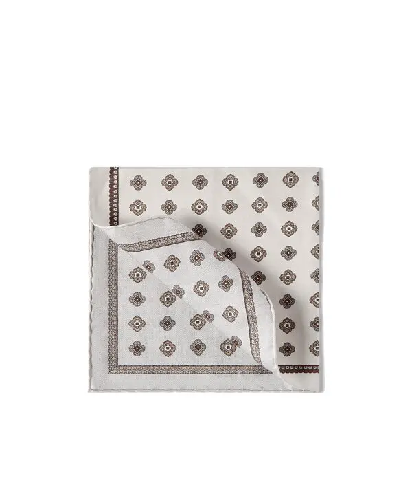 Brunello Cucinelli Silk Pocket Square With Medallion Design