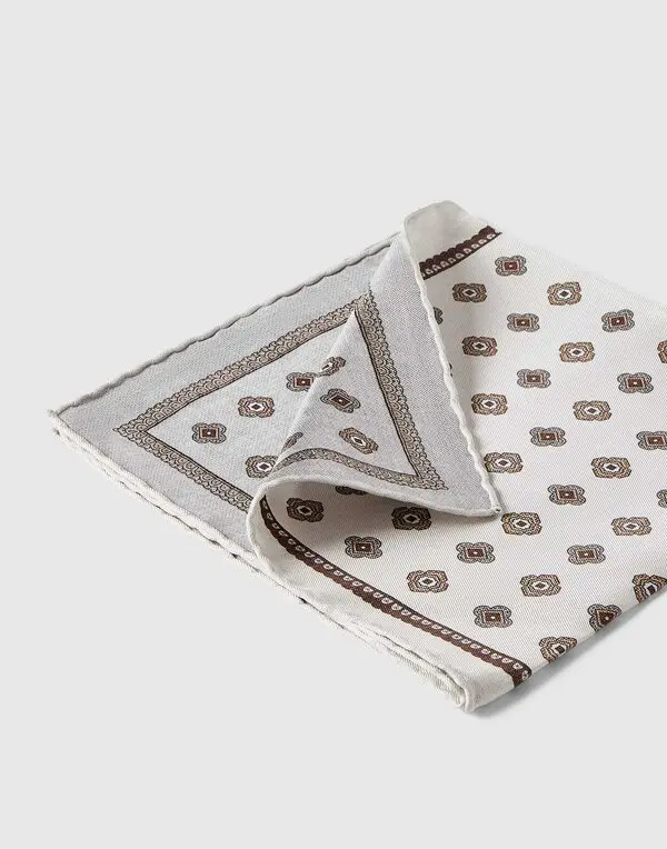 Brunello Cucinelli Silk Pocket Square With Medallion Design