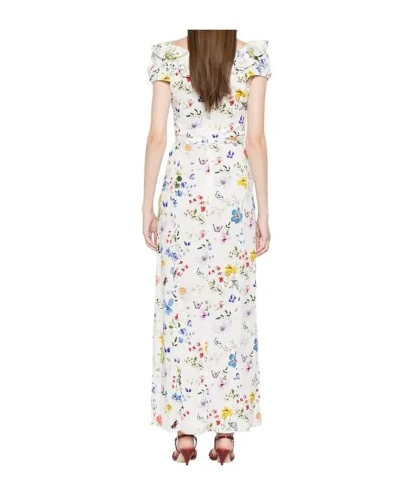 ALICEOLIVIA Tara Ruffled Floral Slip Midi Dress