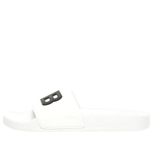 Balenciaga Pool Slides With 3d Bb Logo - White/black